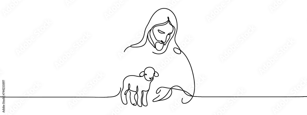 One continuous one drawn line art doodle of a spiritual Jesus Christ ...
