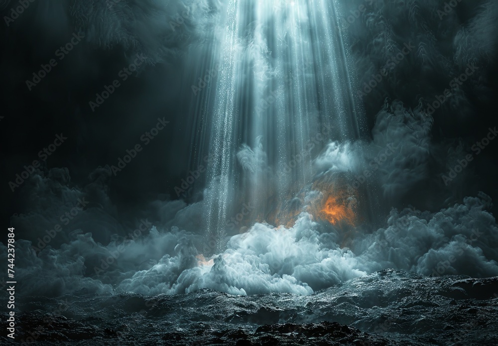 Poster an image showing a dark light beam in a dark background, in the ...