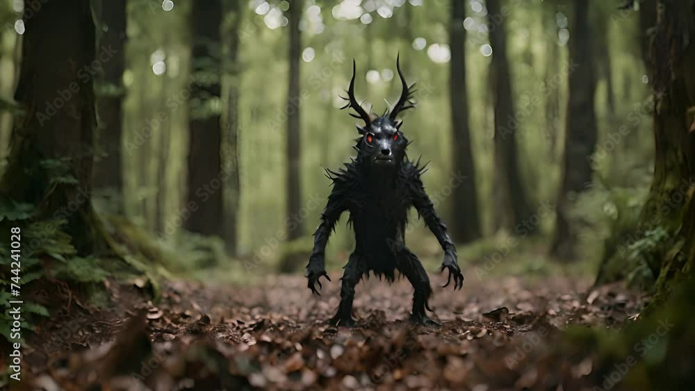 Strange and eerie-looking creature walking through dense forest ...