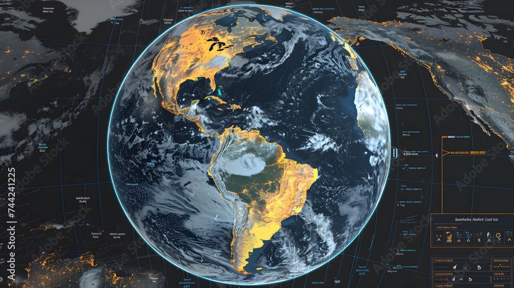Global warming. A satellite image of Earth, with visual overlays ...