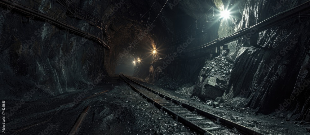 A captivating image of a modern coal train traveling through a tunnel ...