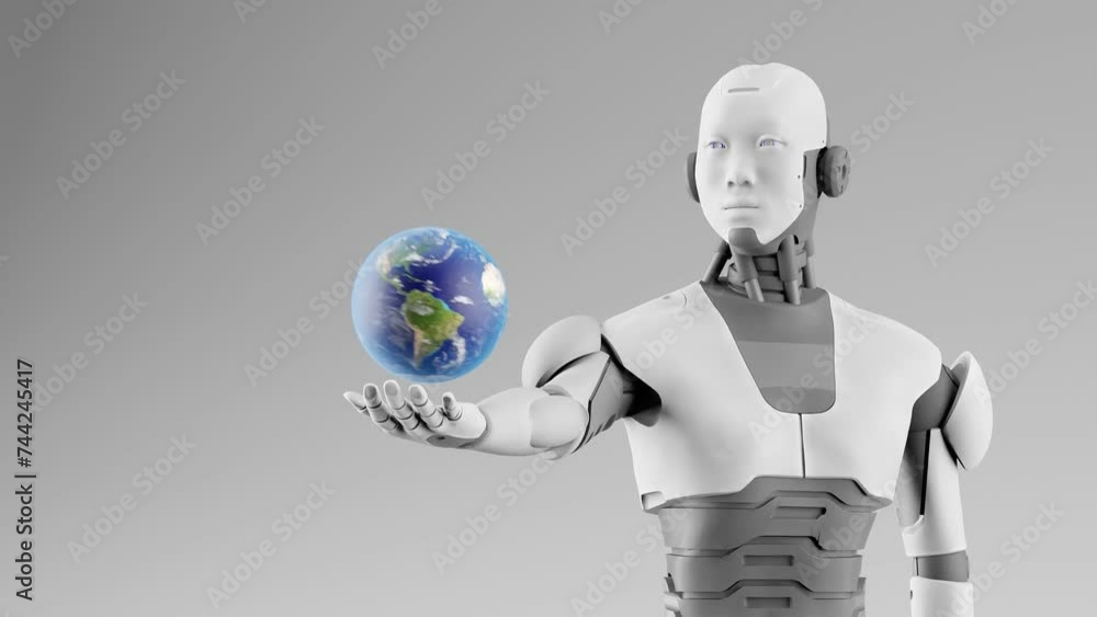 Artificial intelligence taking over concept, humanoid cyborg robot ...
