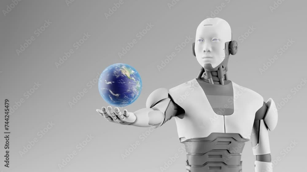 Artificial intelligence taking over concept, humanoid cyborg robot ...