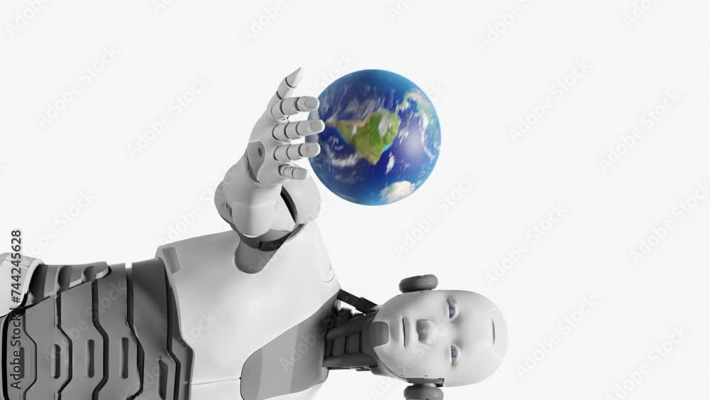 Artificial intelligence taking over concept, humanoid cyborg robot ...