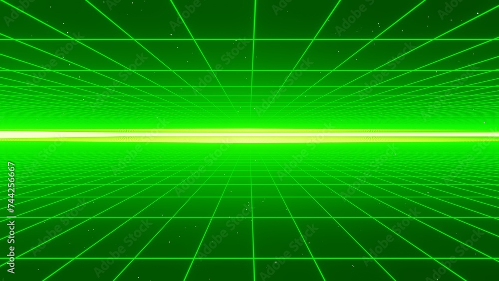 ภาพประกอบสต็อก 3d abstract retro green neon grid. Wireframe sci-fi ...