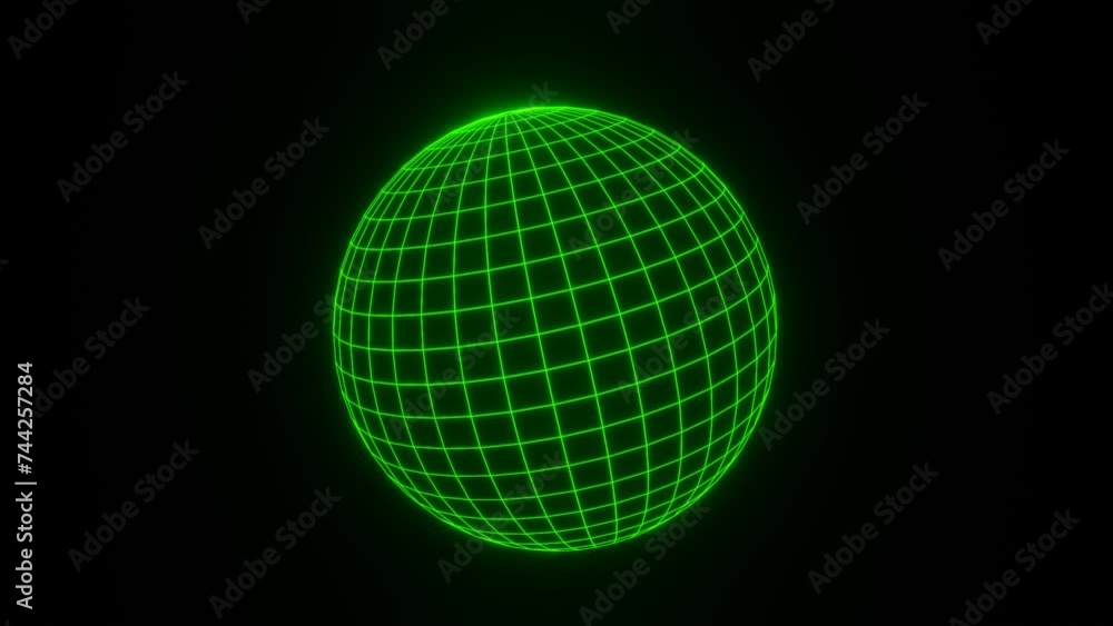 3d render green wireframe grid sphere glob ball. Retro neon y2k 90s 80s ...