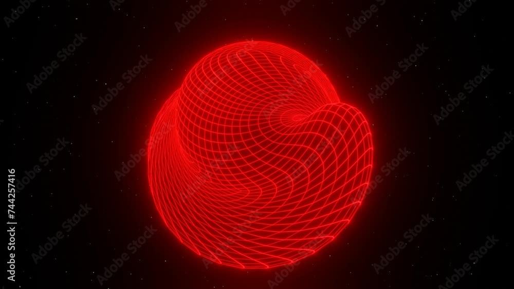 3d neon glowing light red grid wireframe abstract shape sphere. Liquid ...