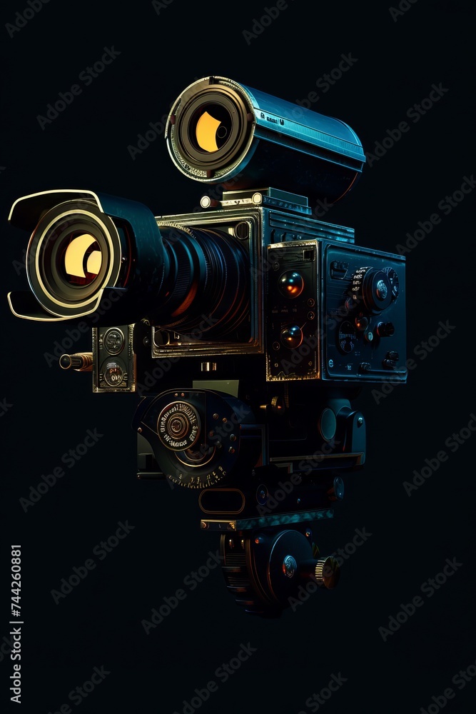 4k renders of a Professional video camera on dark black background ...