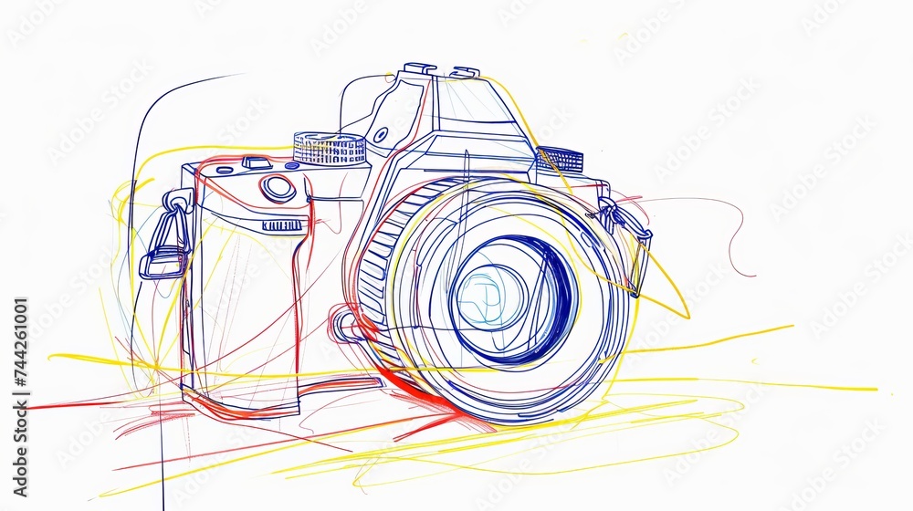 Sketch of a camera for filmmaker, single line drawing, shape sketch ...