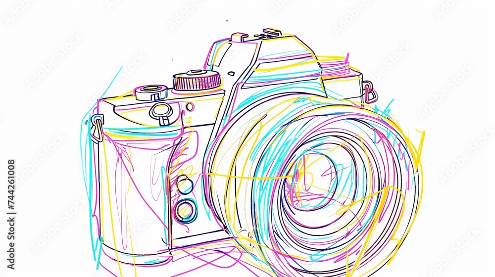 Sketch of a camera for filmmaker, single line drawing, shape sketch ...