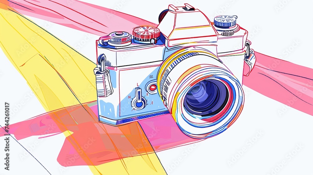 Sketch of a camera for filmmaker, single line drawing, shape sketch ...