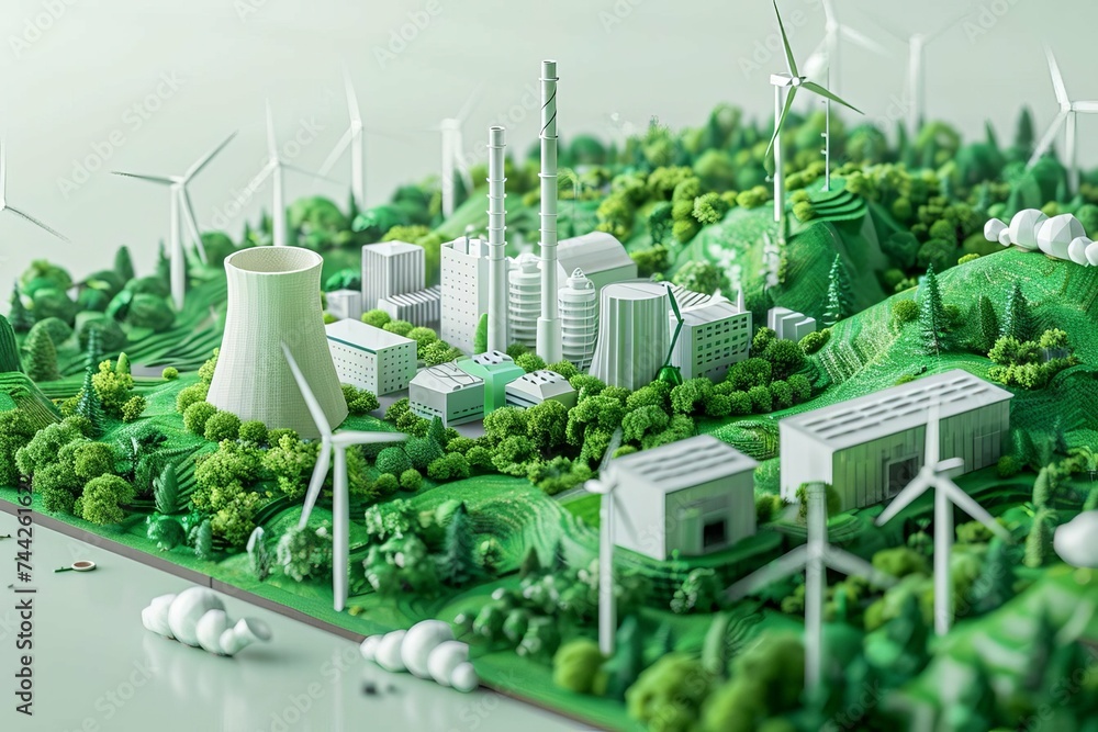 Eco-friendly power generation concept Illustrating a power plant ...