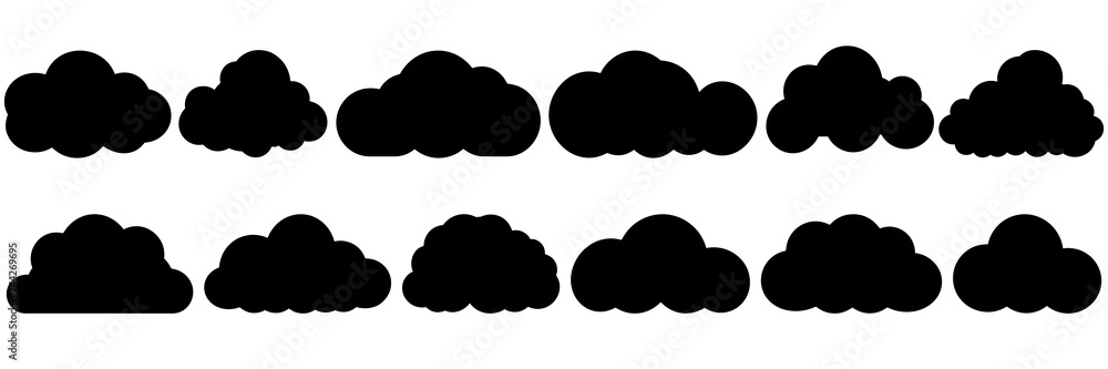 Cloud silhouettes set, large pack of vector silhouette design, isolated ...