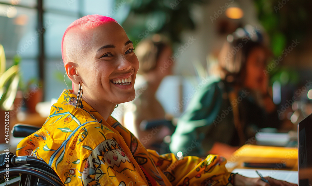 Foto de Inclusive image showing happy smiling disabled office ...