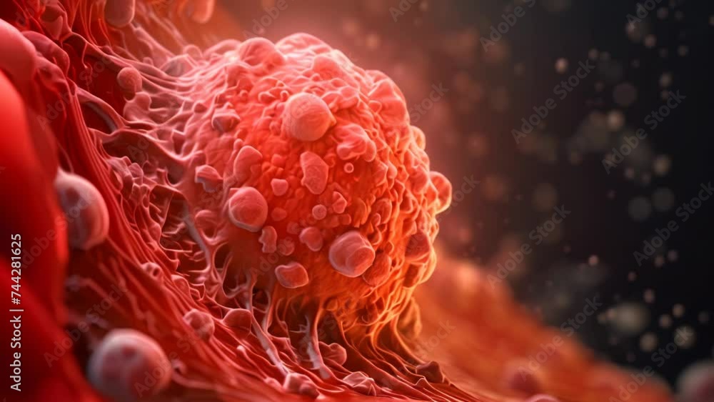 3D microscopic view of a tumor cell inside the body provides a clear ...