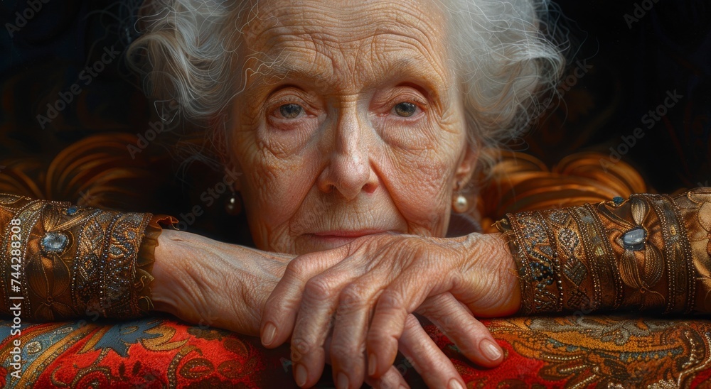 Capturing the wisdom and depth of a life well-lived, a weathered woman ...
