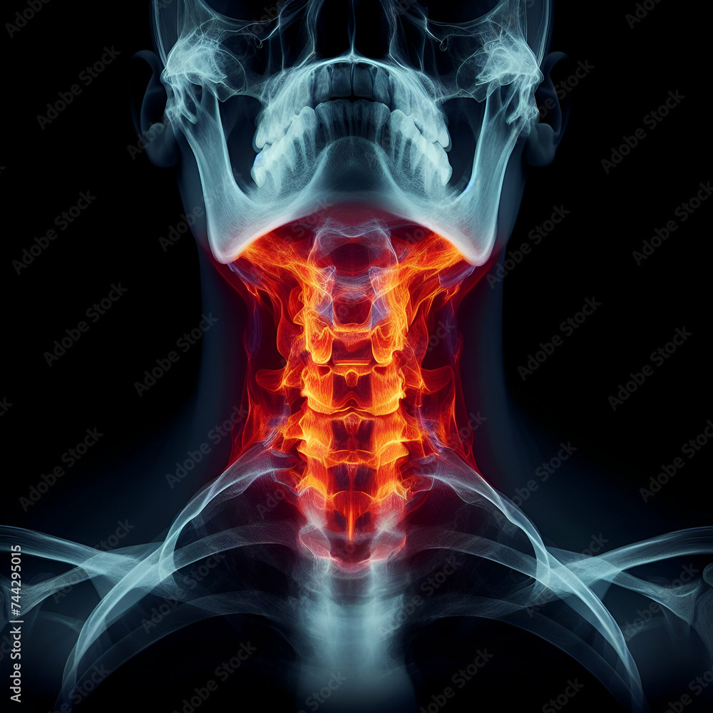 X-ray of Sore Throat Highlighted in Orange against a Black Background ...