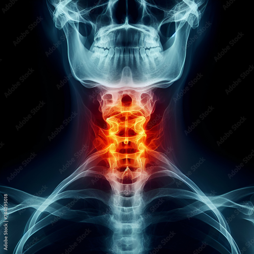 X-ray of Sore Throat Highlighted in Orange against a Black Background ...