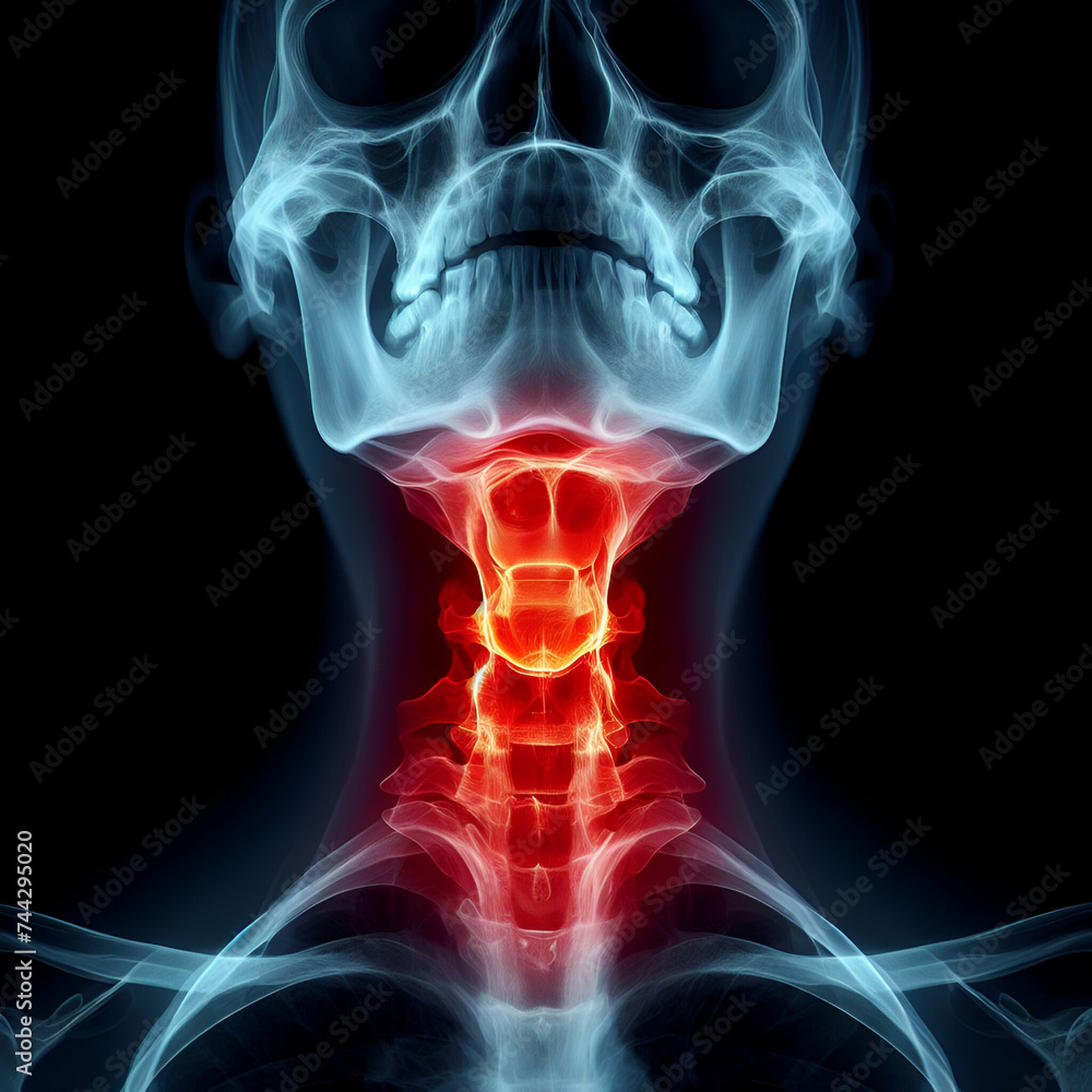 X-ray of Sore Throat Highlighted in Orange against a Black Background ...