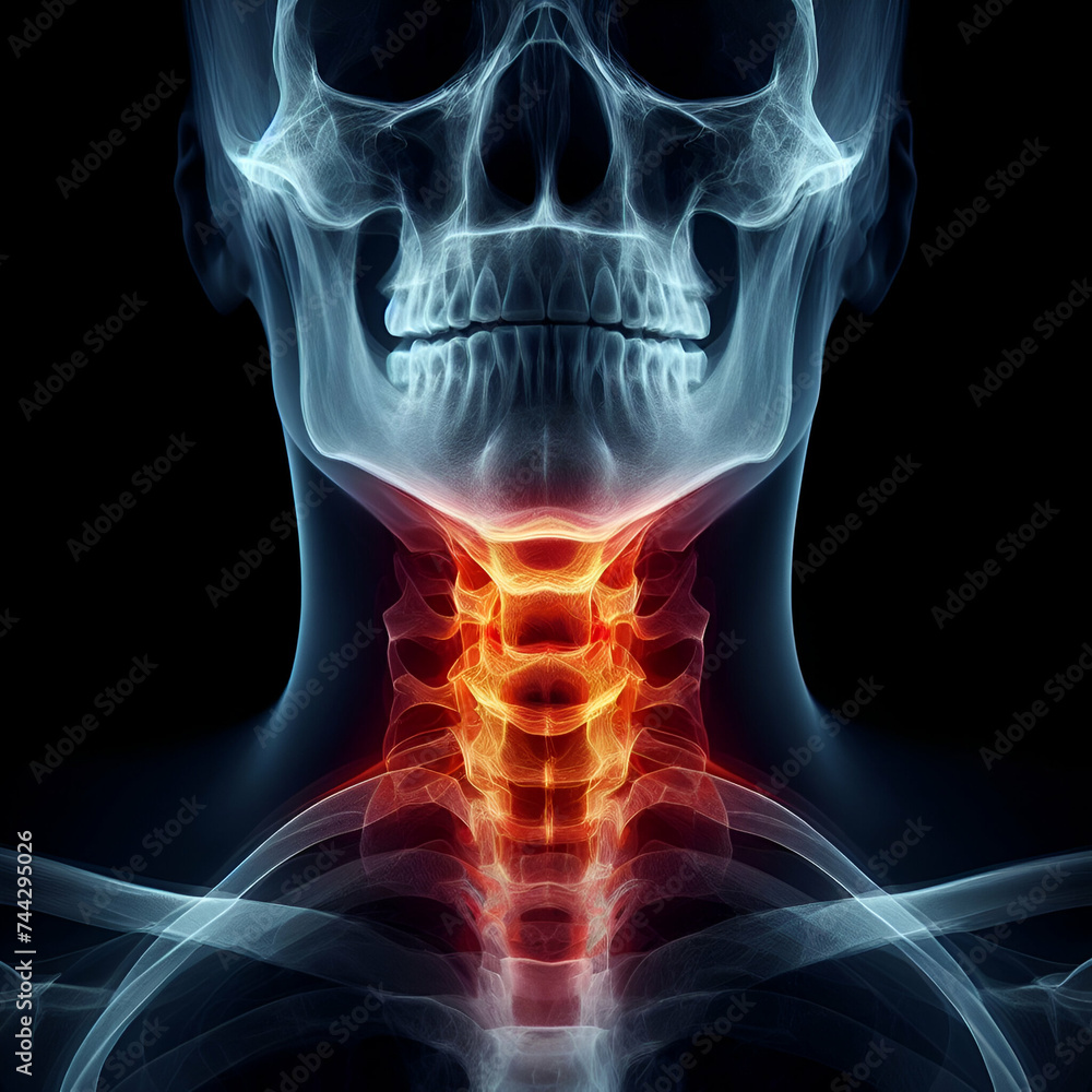 X-ray of Sore Throat Highlighted in Orange against a Black Background ...