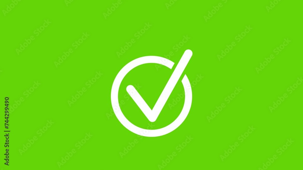 Check mark animated on green screen background circle shape simple and ...
