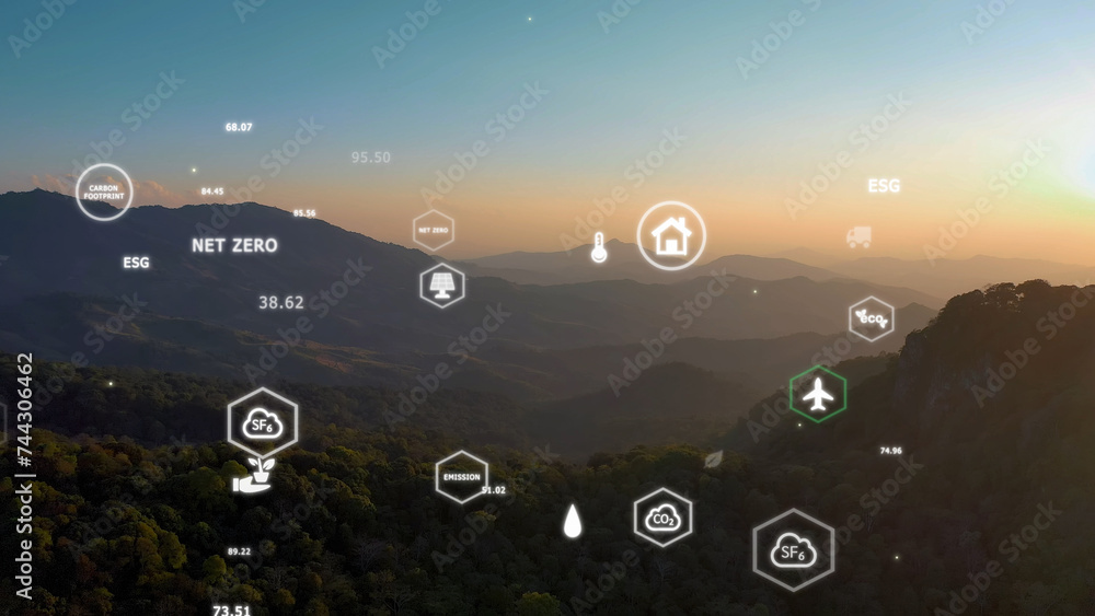 Save the planet earth day low CO2 emission. Aerial forest tree nature ...