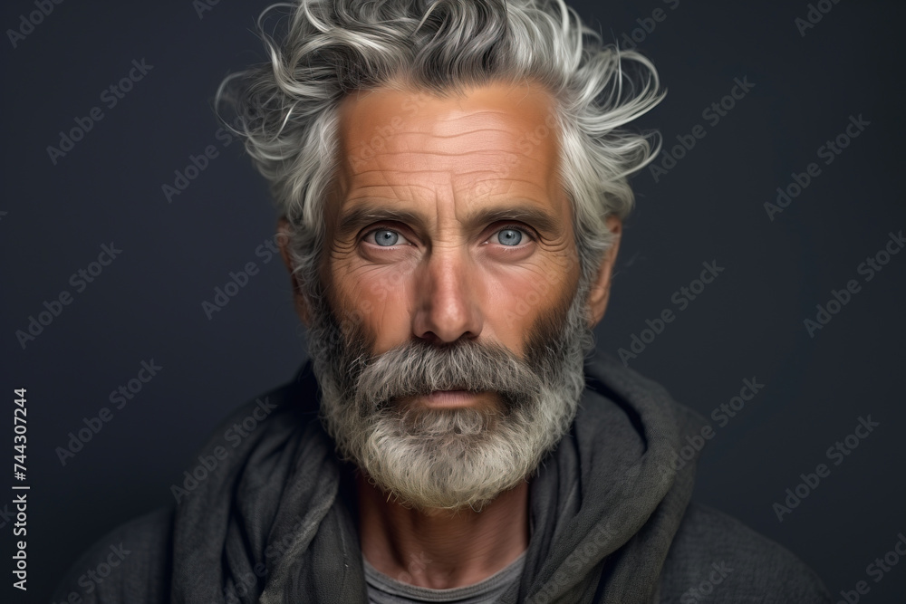 The sage of silver whiskers: A distinguished man with grey hair and a ...