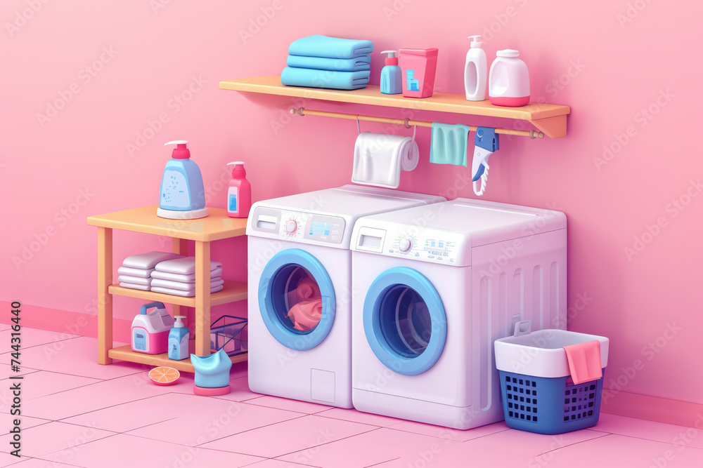 Laundry isometric composition with washing machine iron detergent and ...