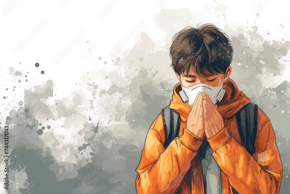 Man cough with dirty lung because air pollution PM2.5 air poll. smoke ...