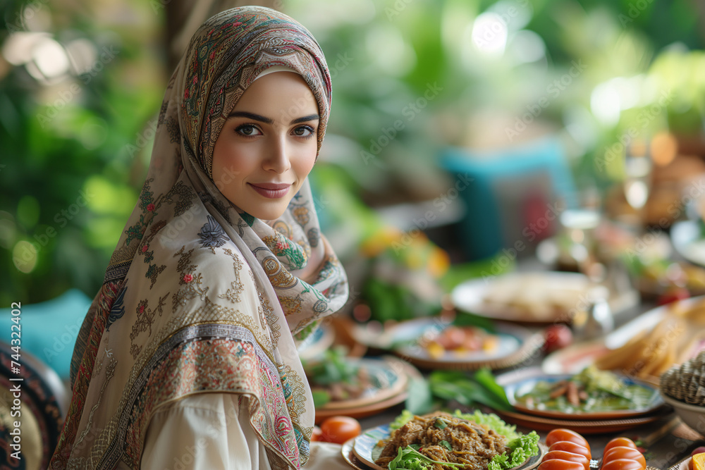 Foto de Ramadan Kareem. An elegantly dressed Muslim woman with a hijab ...
