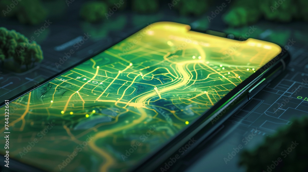 The app displays a map of the users location highlighting areas with ...