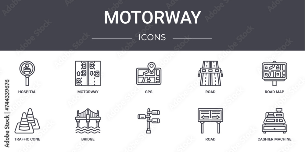 motorway concept line icons set. contains icons usable for web, logo ...