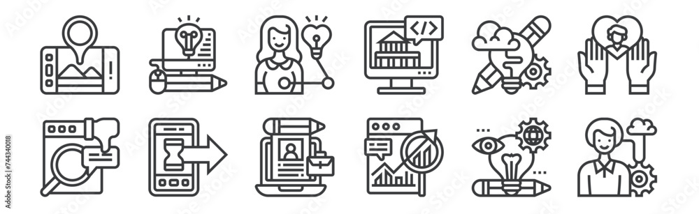 12 set of linear digital transformation icons. thin outline icons such ...