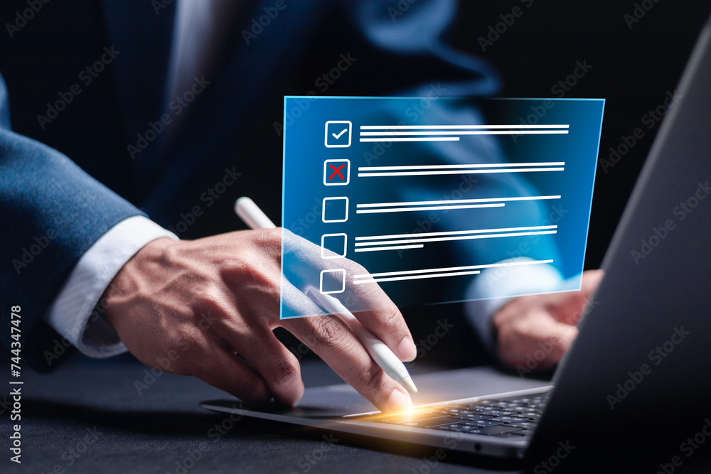 Survey form concept. Questionnaire with checkboxes, filling survey form ...