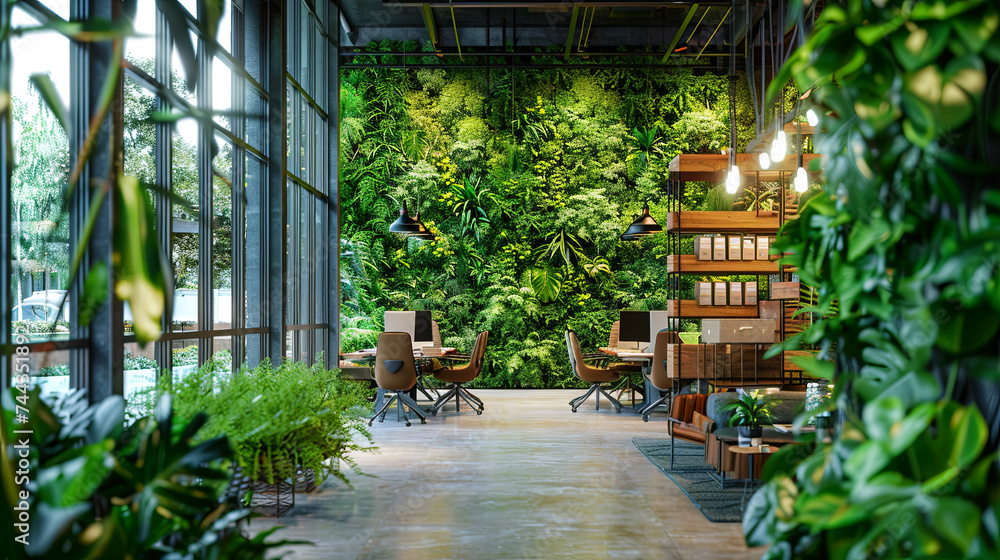 Green, sustainable and ecological office space with daily employee ...