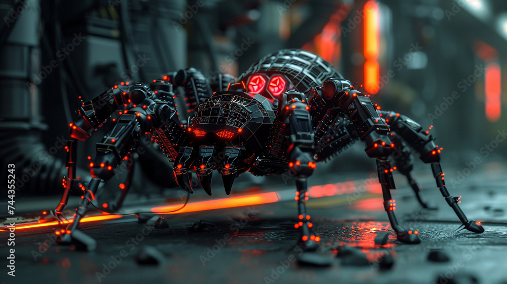 3d render of a bionic tarantula with surveillance capabilities in a ...