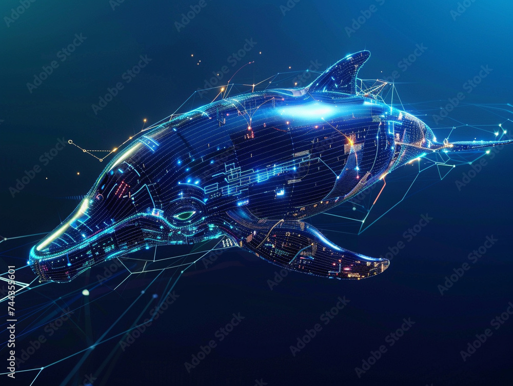 3d render of a cyber enhanced whale with sonar mapping the ocean floor ...