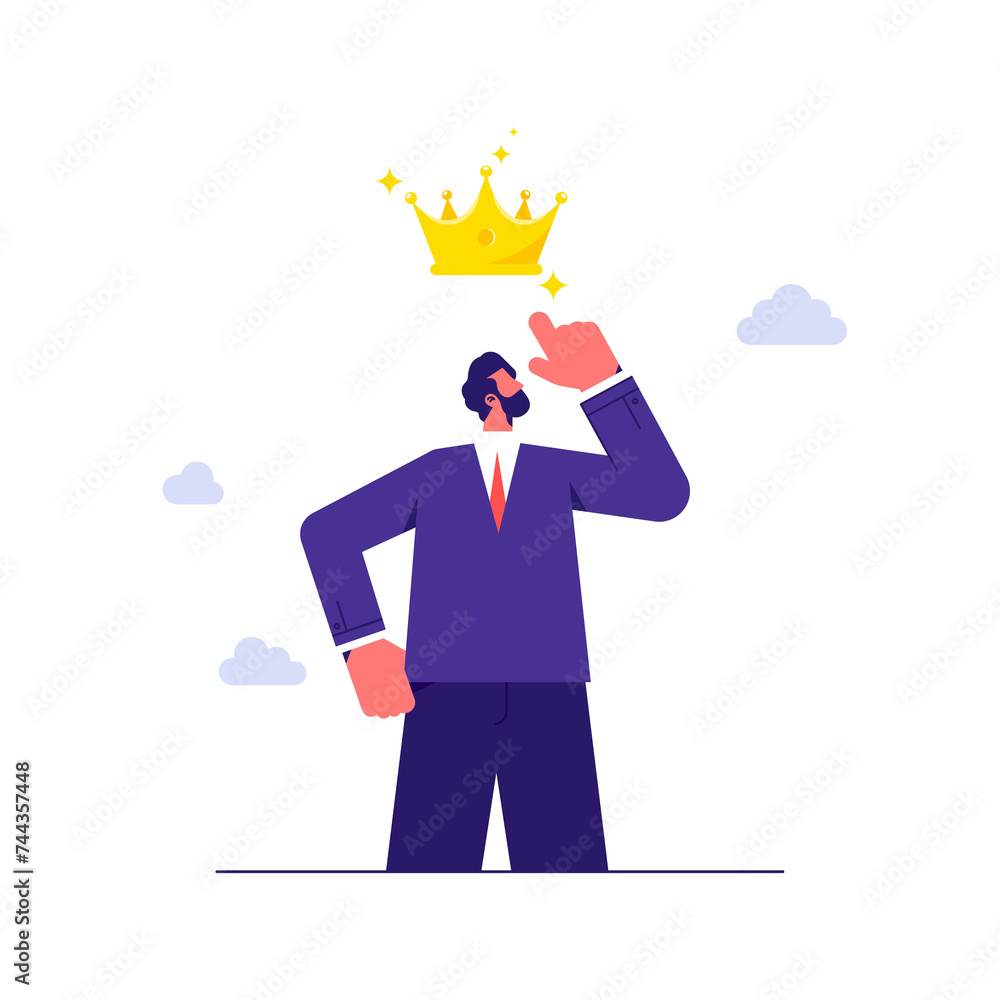 Concept of positive self esteem, success, leadership, man points to the ...