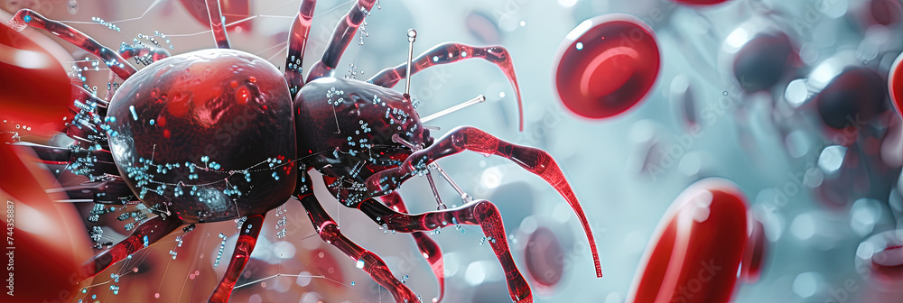 Nanobot microscopic spider-like robot repairing red and white blood ...