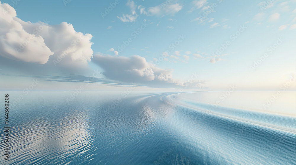 3d render of a serene landscape where the horizon curves upwards ...