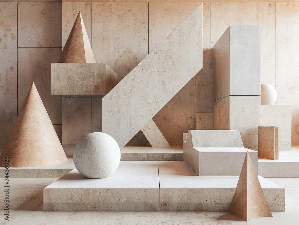 3d render of a series of geometric shapes that when viewed from a ...