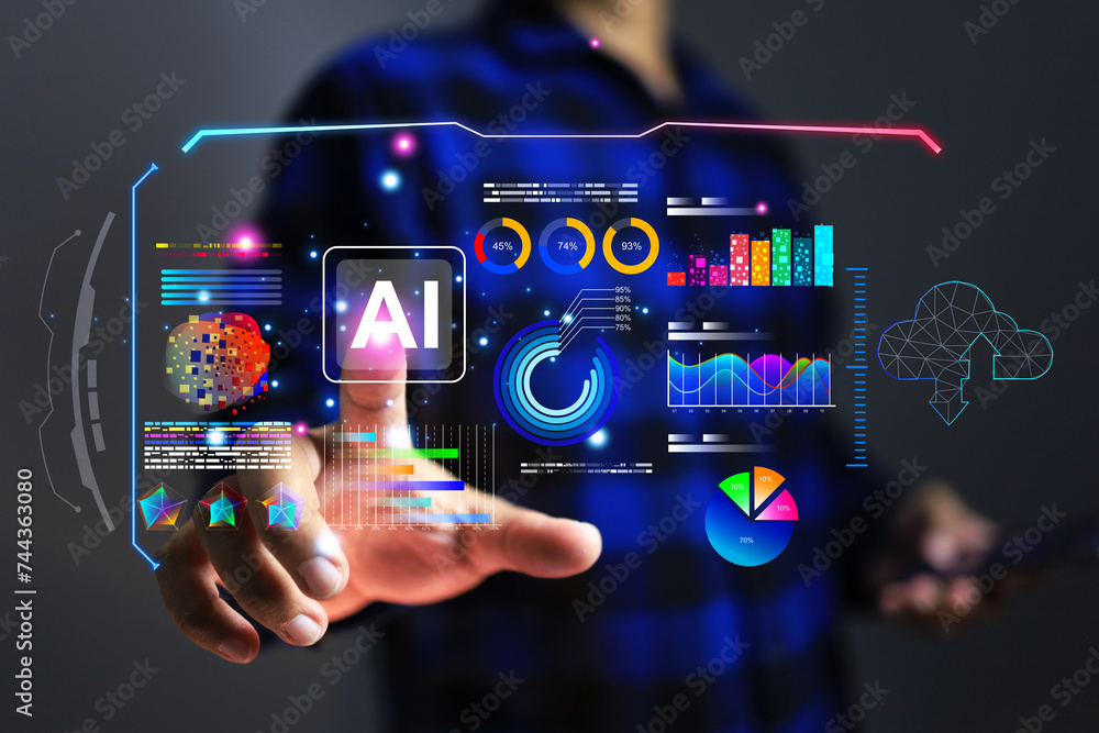 Software developers using AI on virtual touch screen to command find ...