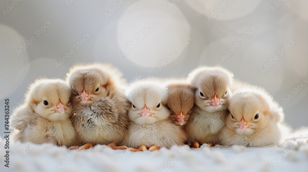 Fluffy Chicks, a group of fluffy chicks huddled together on a white ...