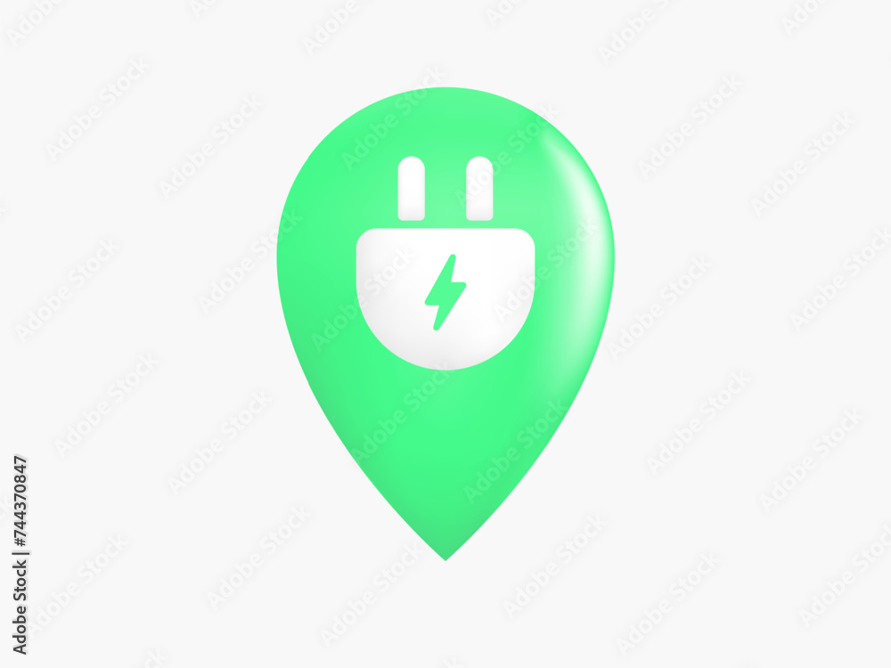 3D Vector electric vehicle charging station pinpoint, map point icon ...