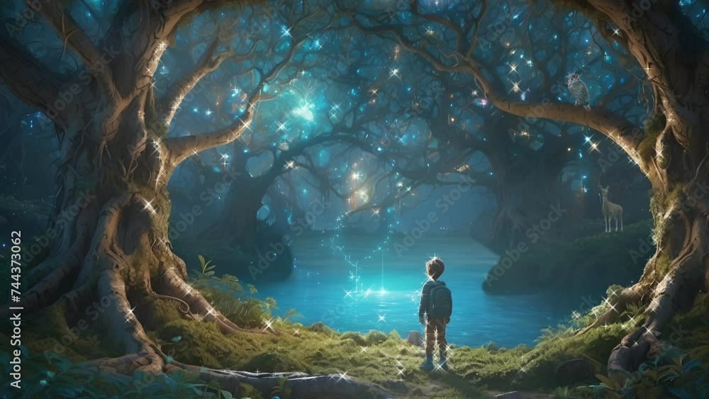 Boy in the forest, 4k, background, animation video, seamless looping ...