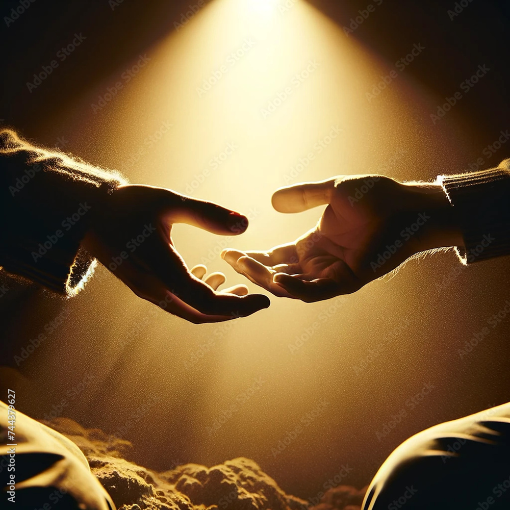 concept of a helping hand, where two hands are reaching out towards ...