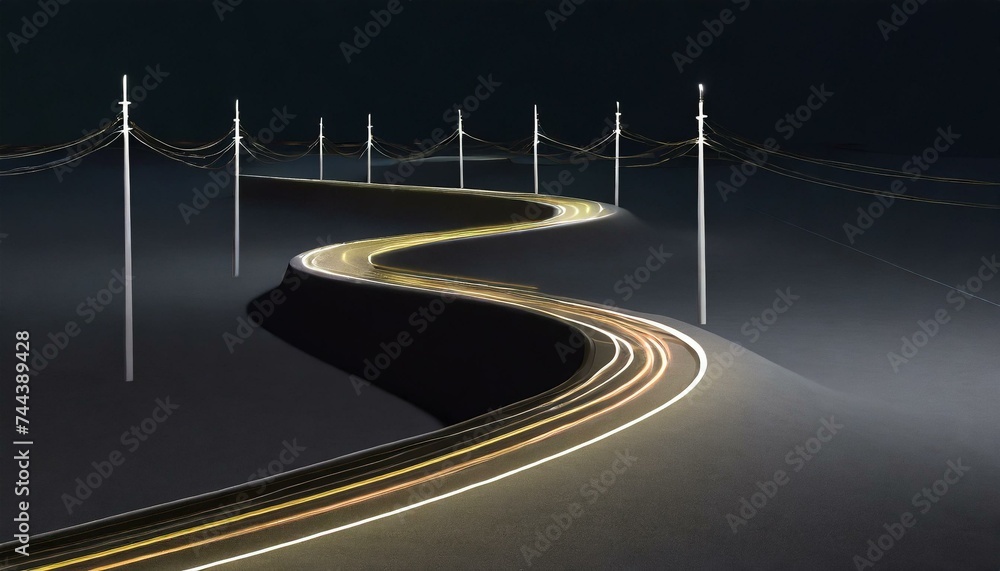 highway in night, Winding road at night, reflective pavement markings ...