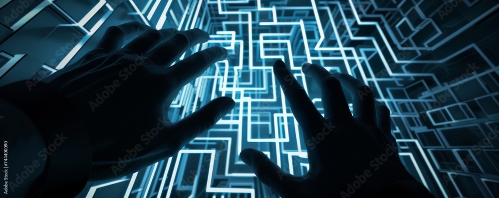 Mysterious hands navigate through digital mazes the keyboard a gateway ...