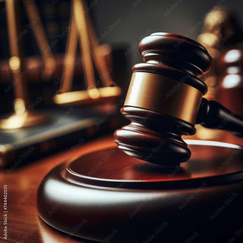 Judge's gavel sits on the bench of a court room Stock Illustration ...