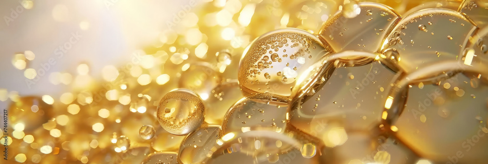 gold yellow bubbles, molecules with floating gold bubbles, Collagen ...